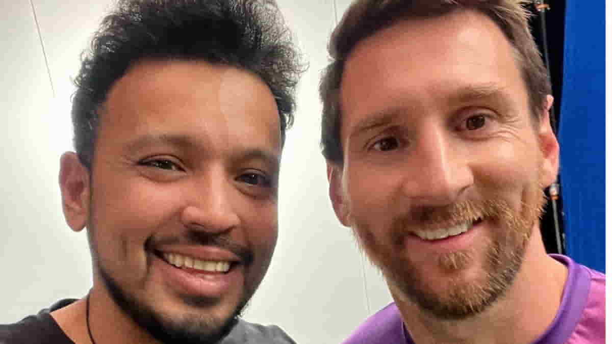 Lionel Messi poses for celebrity photographer Rohan Shrestha